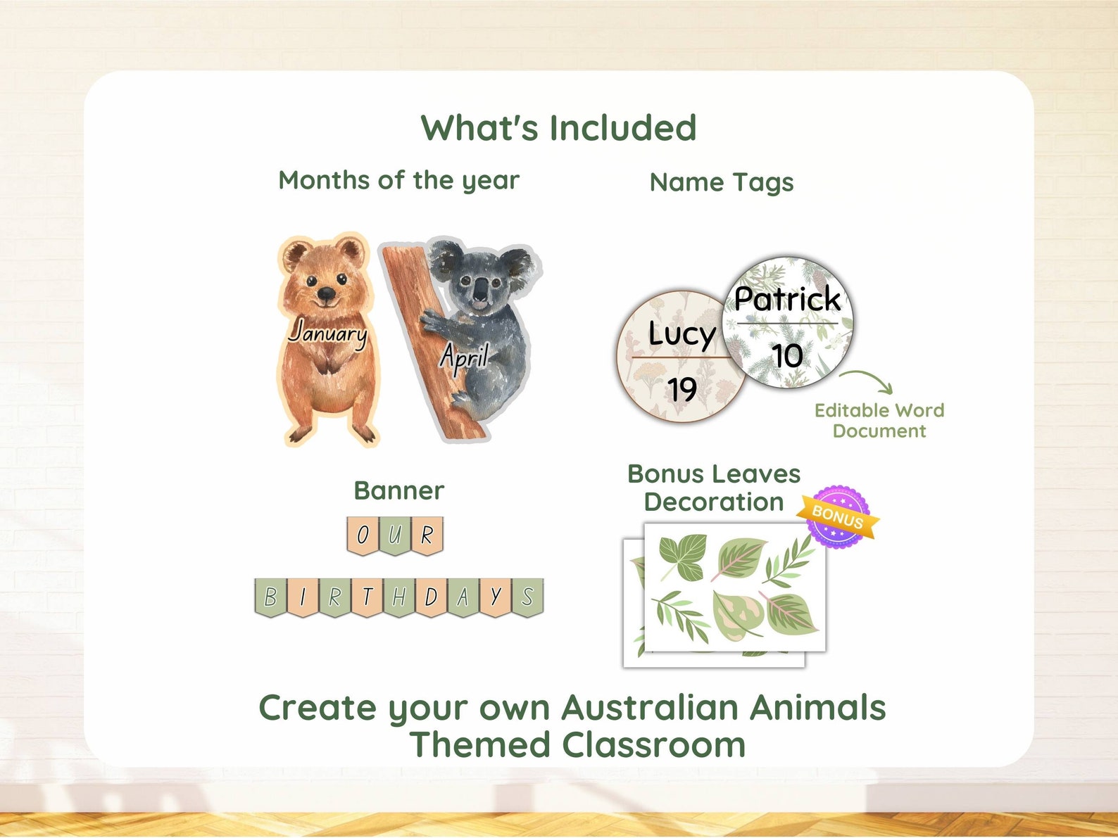 Australian Animals Birthday Bulletin Board Kit | Editable Australian ...