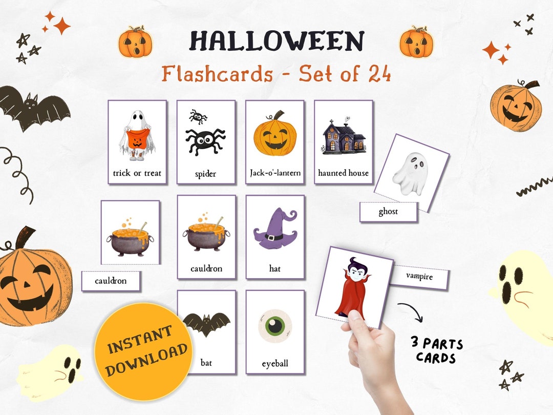 24 Halloween Flashcards 3 Parts Flashcard Halloween Vocabulary ...