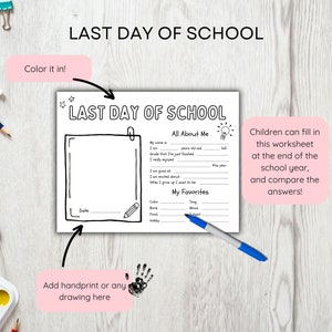 First and Last Day of School Interview Printable, Handprint Art, Back ...