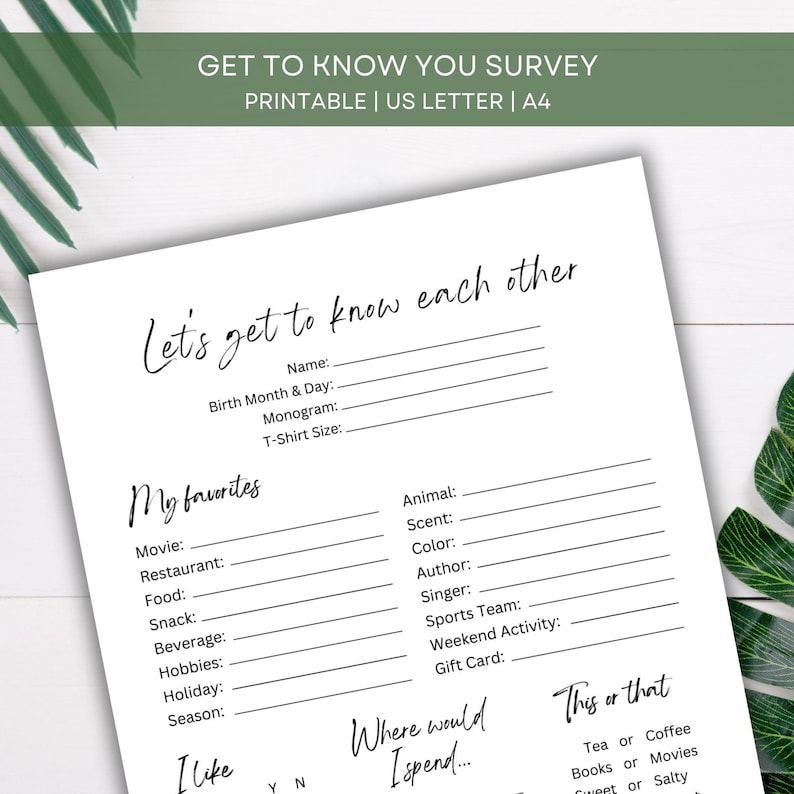 Get to Know You Question Coworker Questions Printable Employee Favorite ...