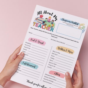 All About My Teacher Printable Questionnaire, Teacher Favorite Things ...