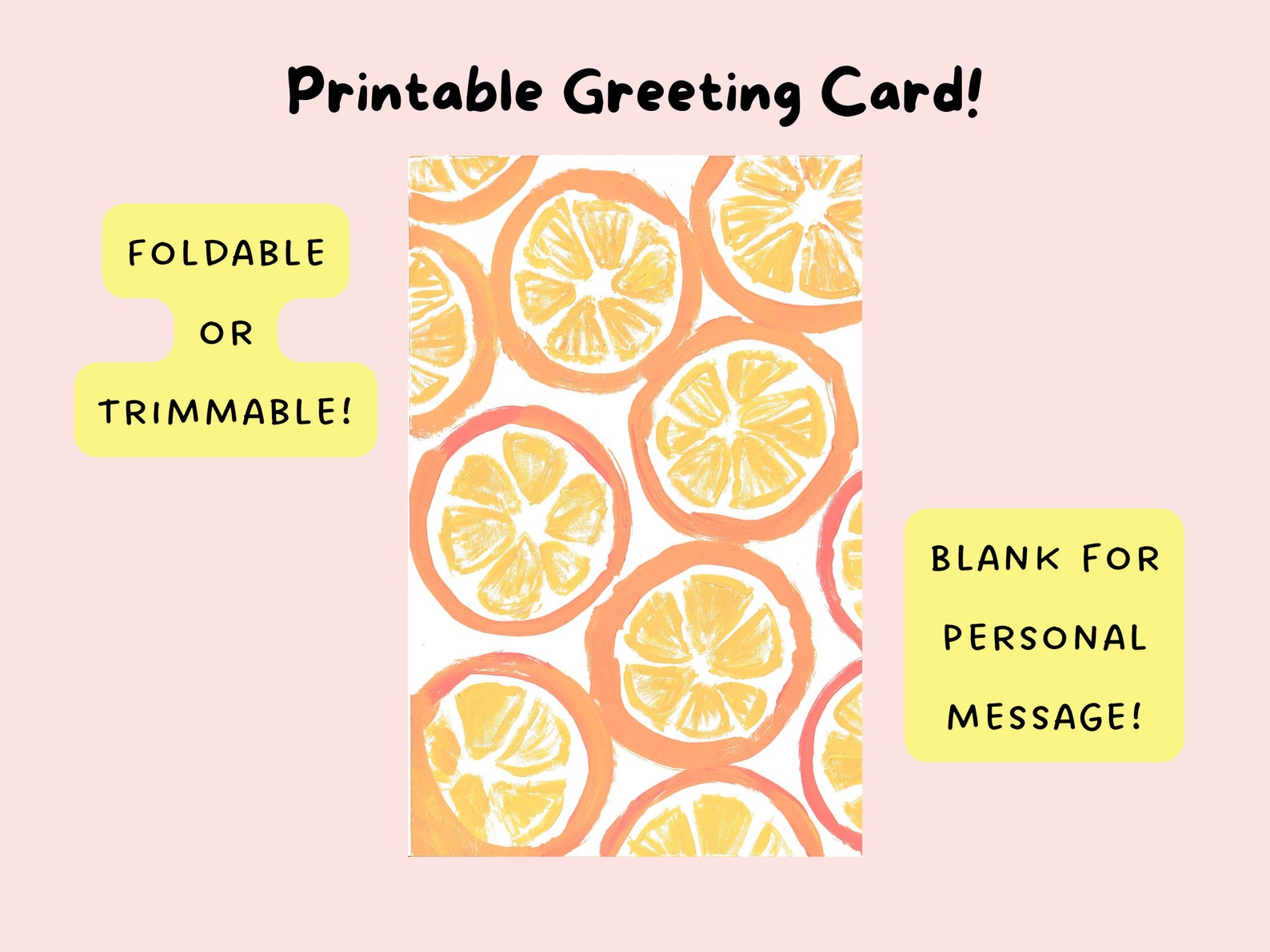 Printable A9 Greeting Card Hand-painted Orange Slice Printable Card for ...