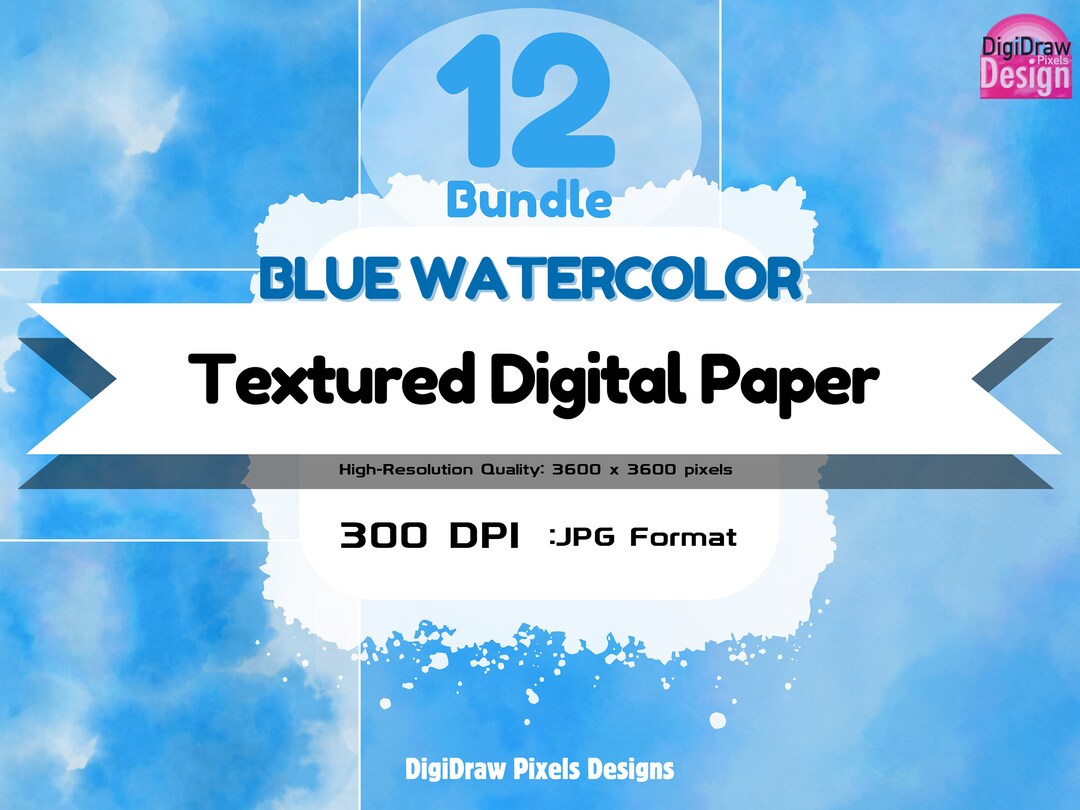12 Blue Watercolor Texture Papers|digital Download|blue Background ...