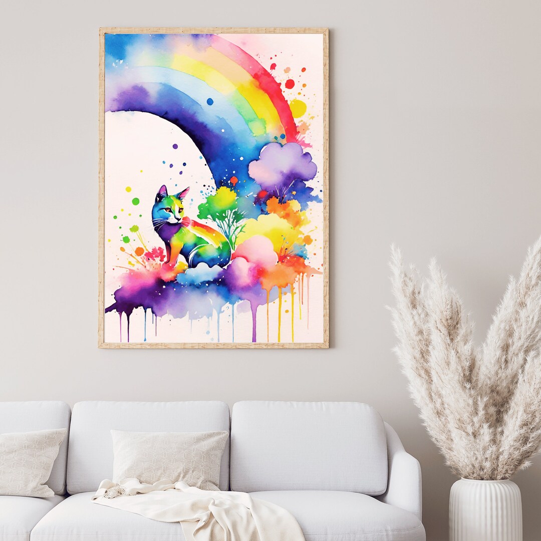 Rainbow Cat Art |instant Download Watercolor Cat|printable Cat Lover ...