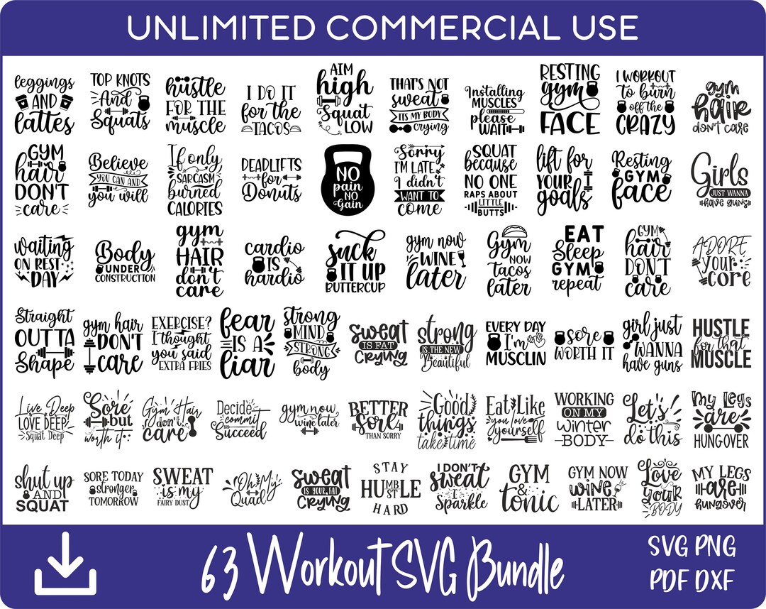 63 Workout Quotes SVG Bundle, Gym SVG, Fitness SVG, Exercise Svg for ...