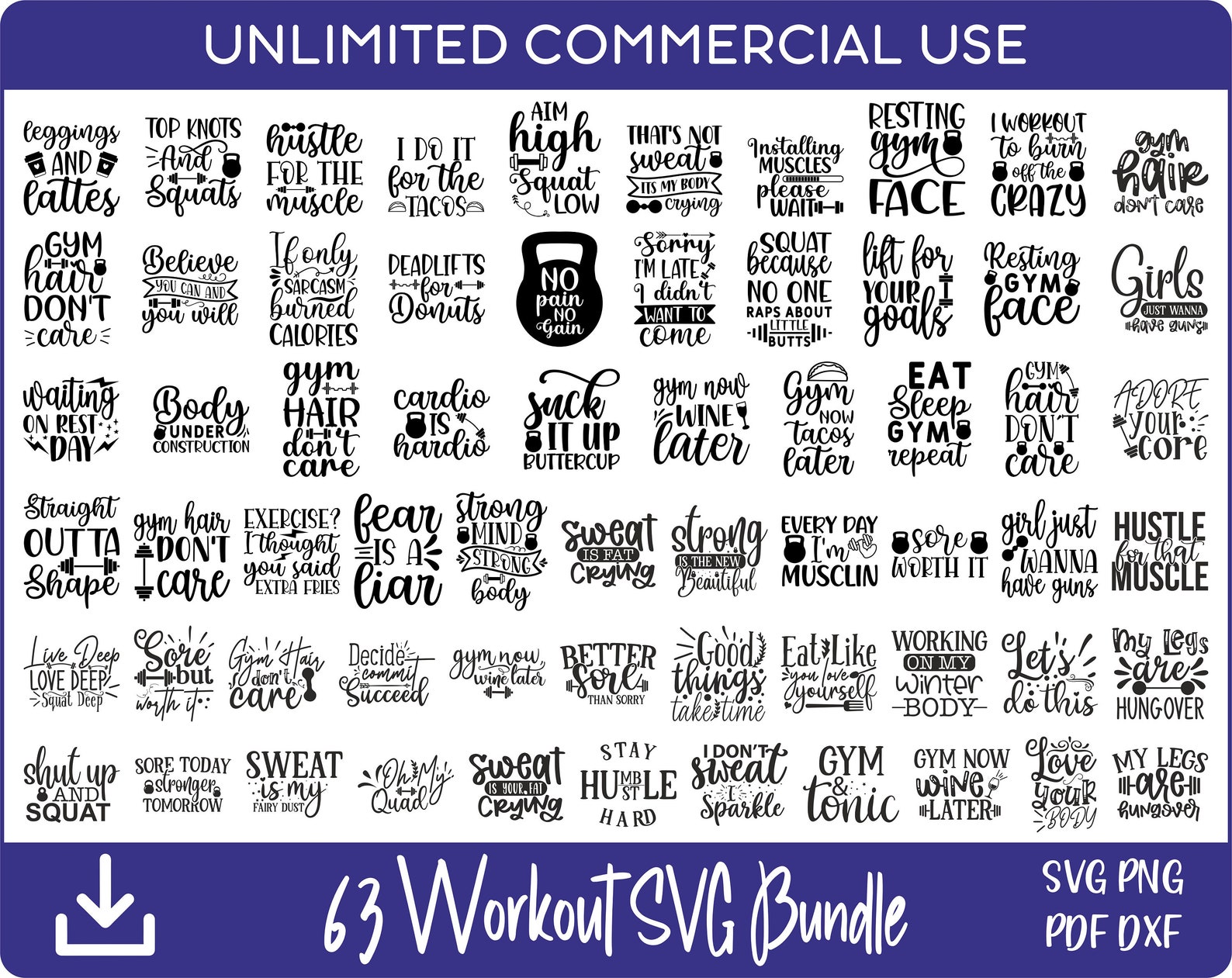 63 Workout Quotes SVG Bundle, Gym SVG, Fitness SVG, Exercise Svg for ...