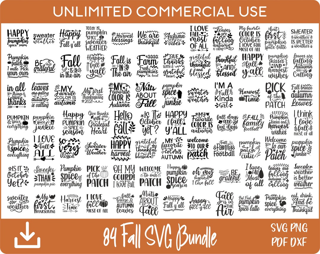 84 Fall Quotes SVG Bundle, Thanksgiving SVG, Pumpkin SVG for Cricut ...