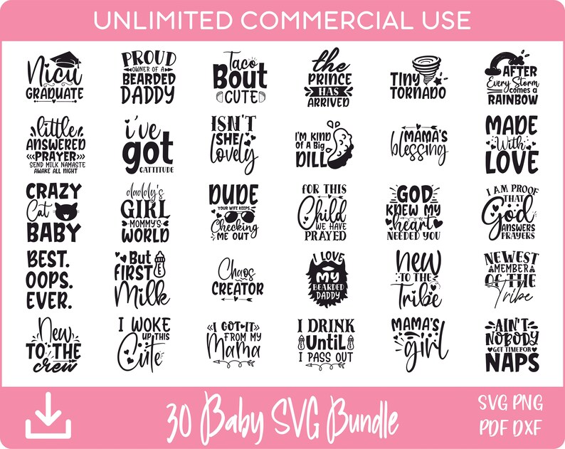 30 Baby Quotes SVG Bundle, Funny Baby Svg, Baby Sayings Svg, for Cricut ...