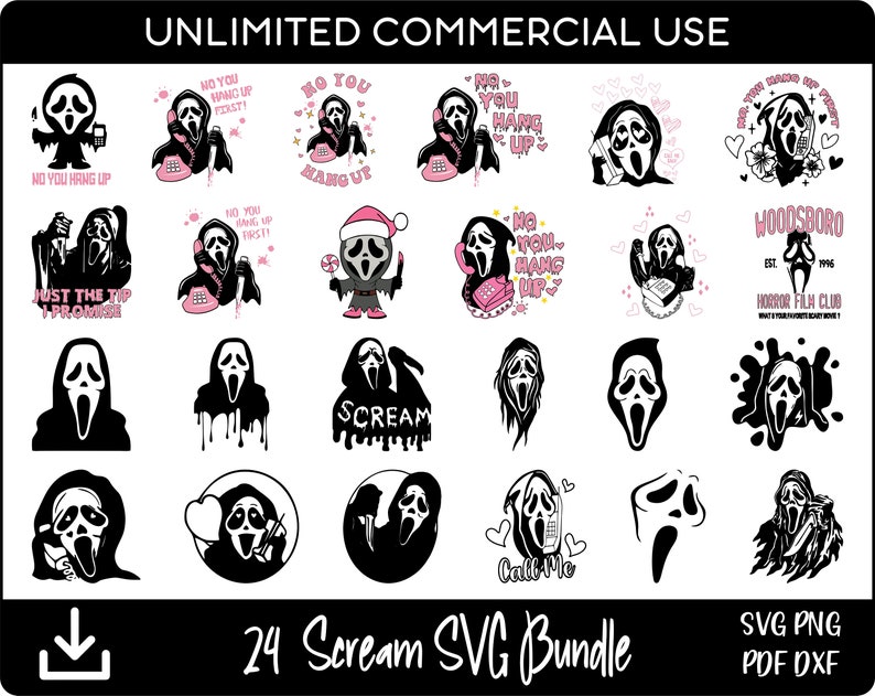 24 Scream SVG Bundle, Horror SVG, Ghostface Svg, Scream Mask Svg for ...