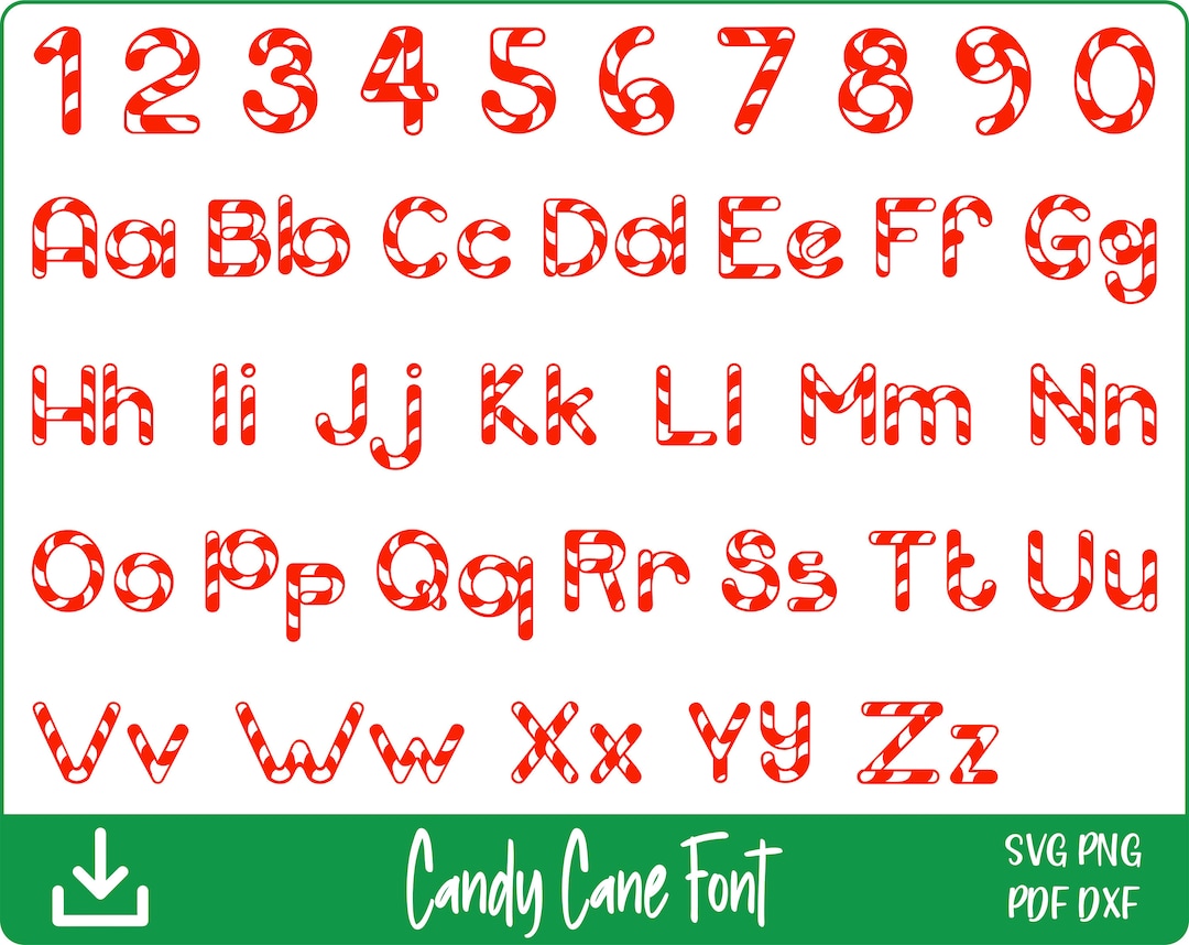 Candy Cane Font SVG, Christmasfont, Alphabet Clipart, Candy Cane ...