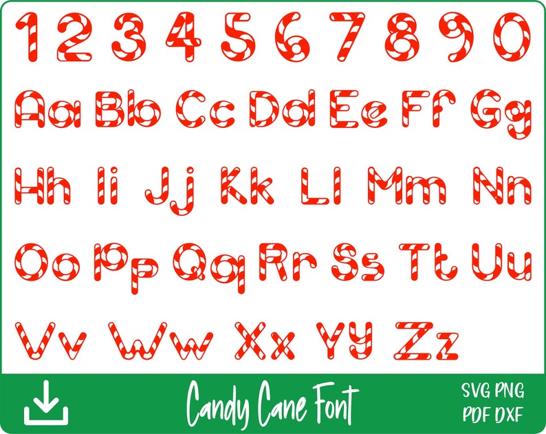 Candy Cane Font SVG, Christmasfont, Alphabet Clipart, Candy Cane ...