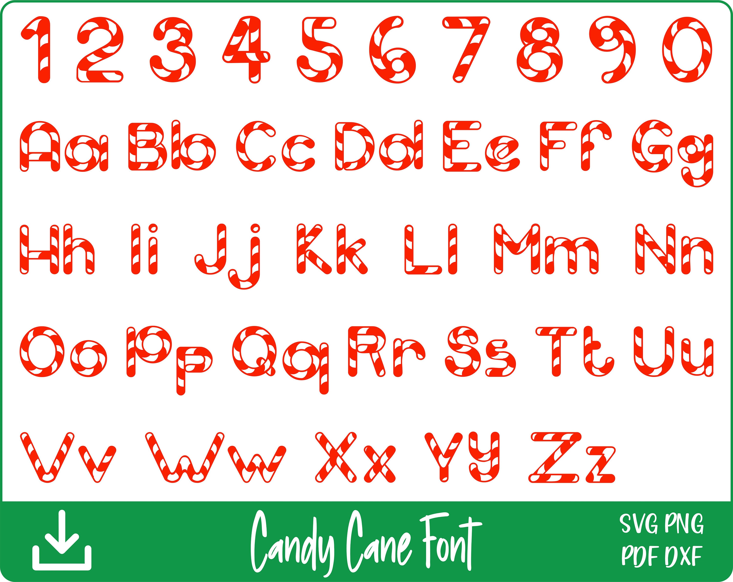 Candy Cane Font SVG, Christmasfont, Alphabet Clipart, Candy Cane ...