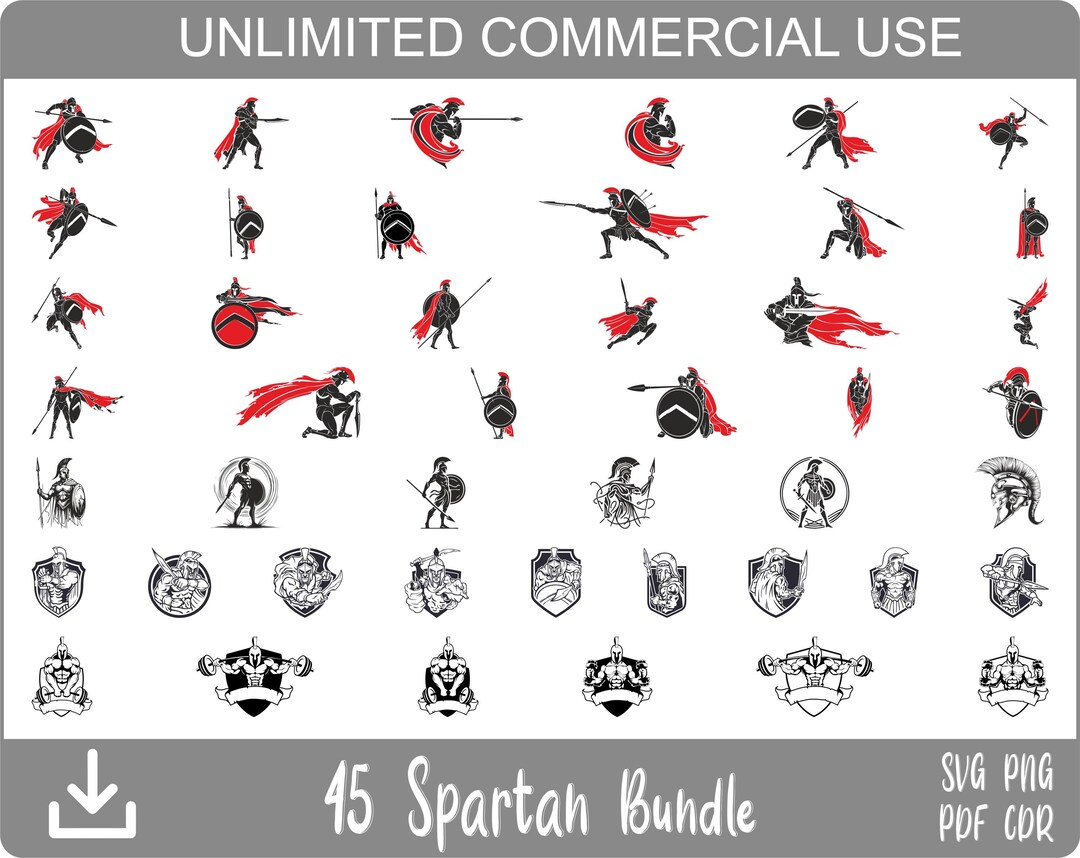Spartan Warrior SVG Bundle - 45 Bold Illustrations, Helmets, Shields ...