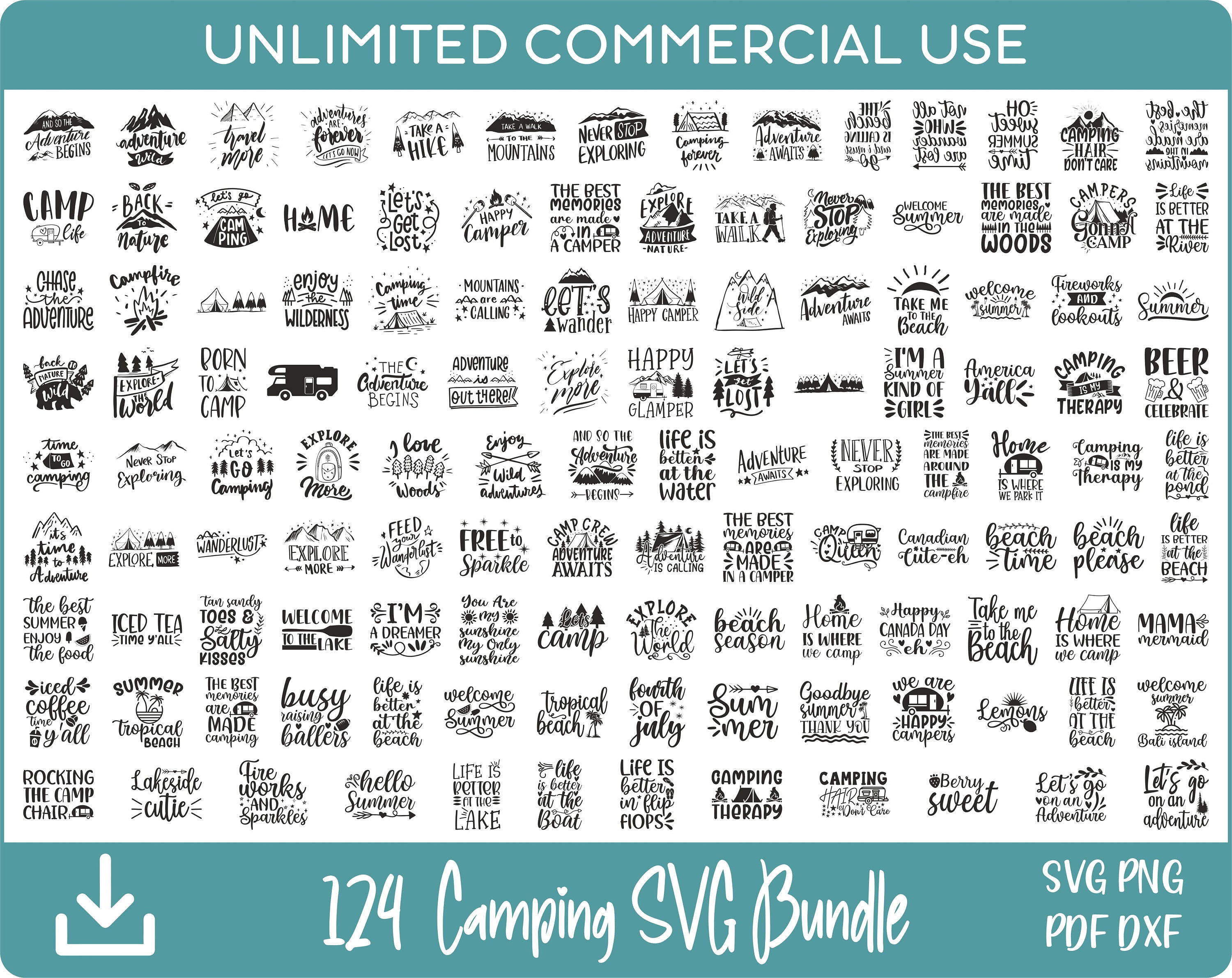 124 Camping Quotes SVG Bundle, Camper SVG, Summer SVG, Hiking Svg for ...
