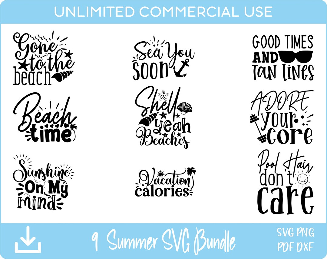 9 Summer Quotes SVG Bundle, Beach SVG, Hello Summer, for Cricut ...