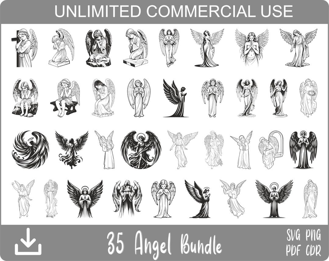 Angelic SVG Bundle - Guardian Angel, Angel Wings, Silhouettes ...