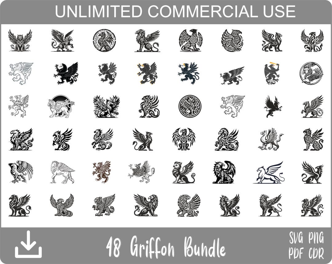 Griffin SVG Bundle - 48 Majestic Griffin Designs, Mythical Creature ...