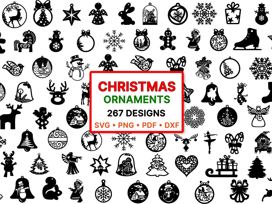 CNC Christmas Vector Files Bundle, 267 Christmas Ornaments Svg, Dxf ...
