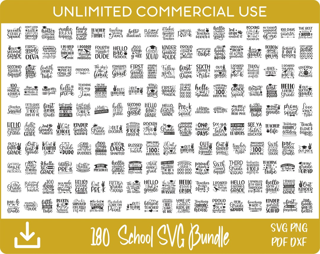 180 School Quotes SVG Bundle, Back to School SVG, 100 Days of School ...