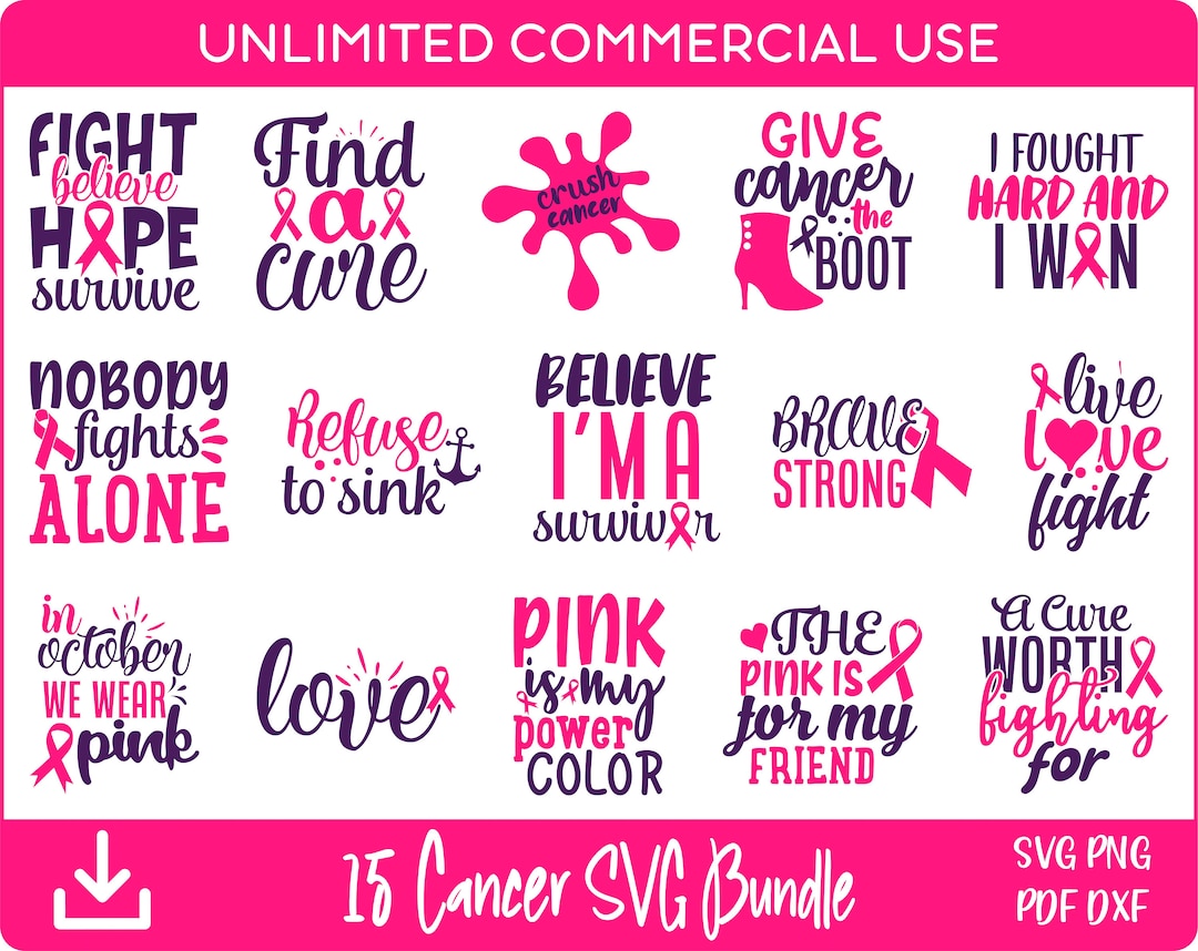 15 Cancer Quotes SVG Bundle, Awareness Ribbon Svg, Fight Cancer Svg ...