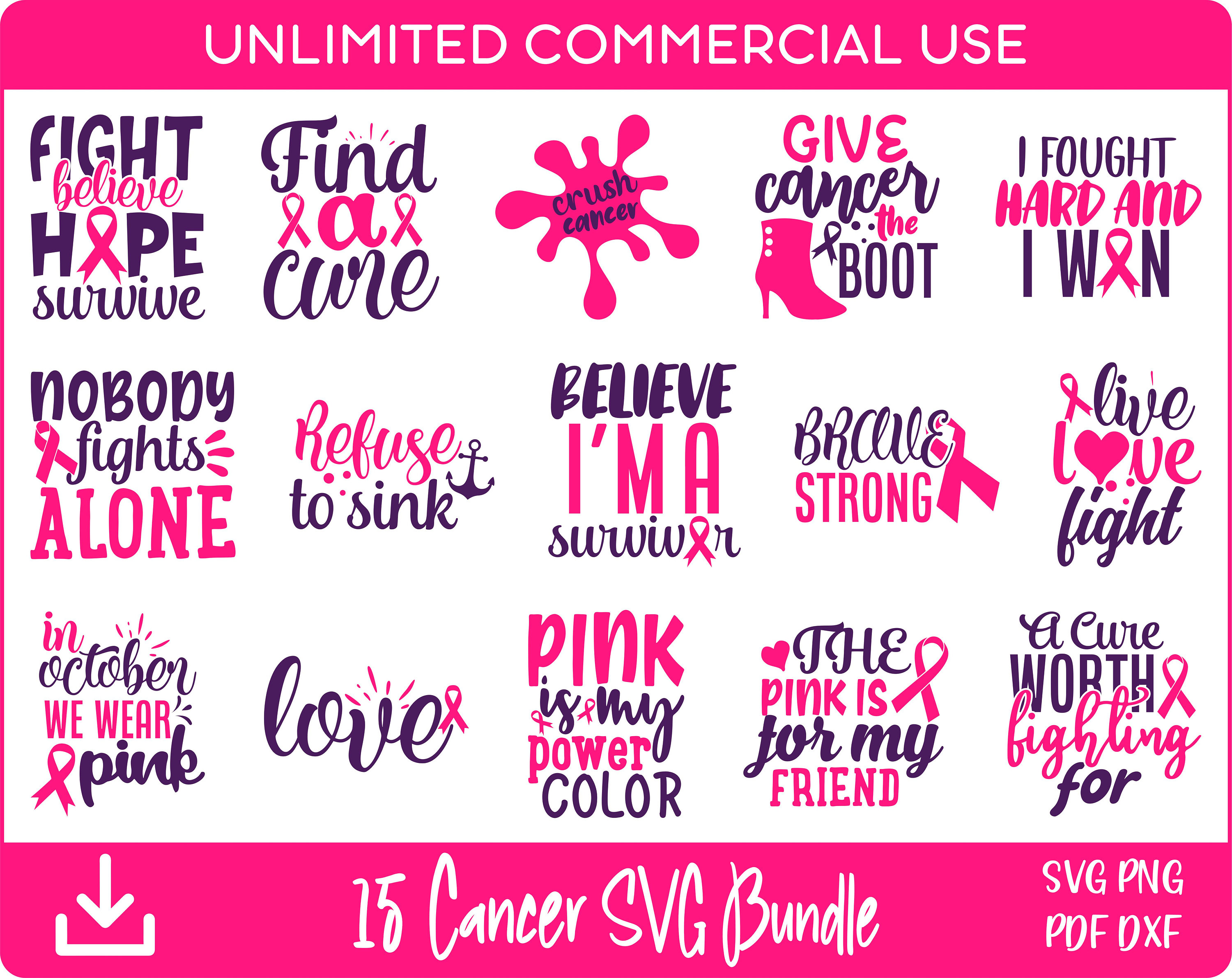 15 Cancer Quotes SVG Bundle, Awareness Ribbon Svg, Fight Cancer Svg ...