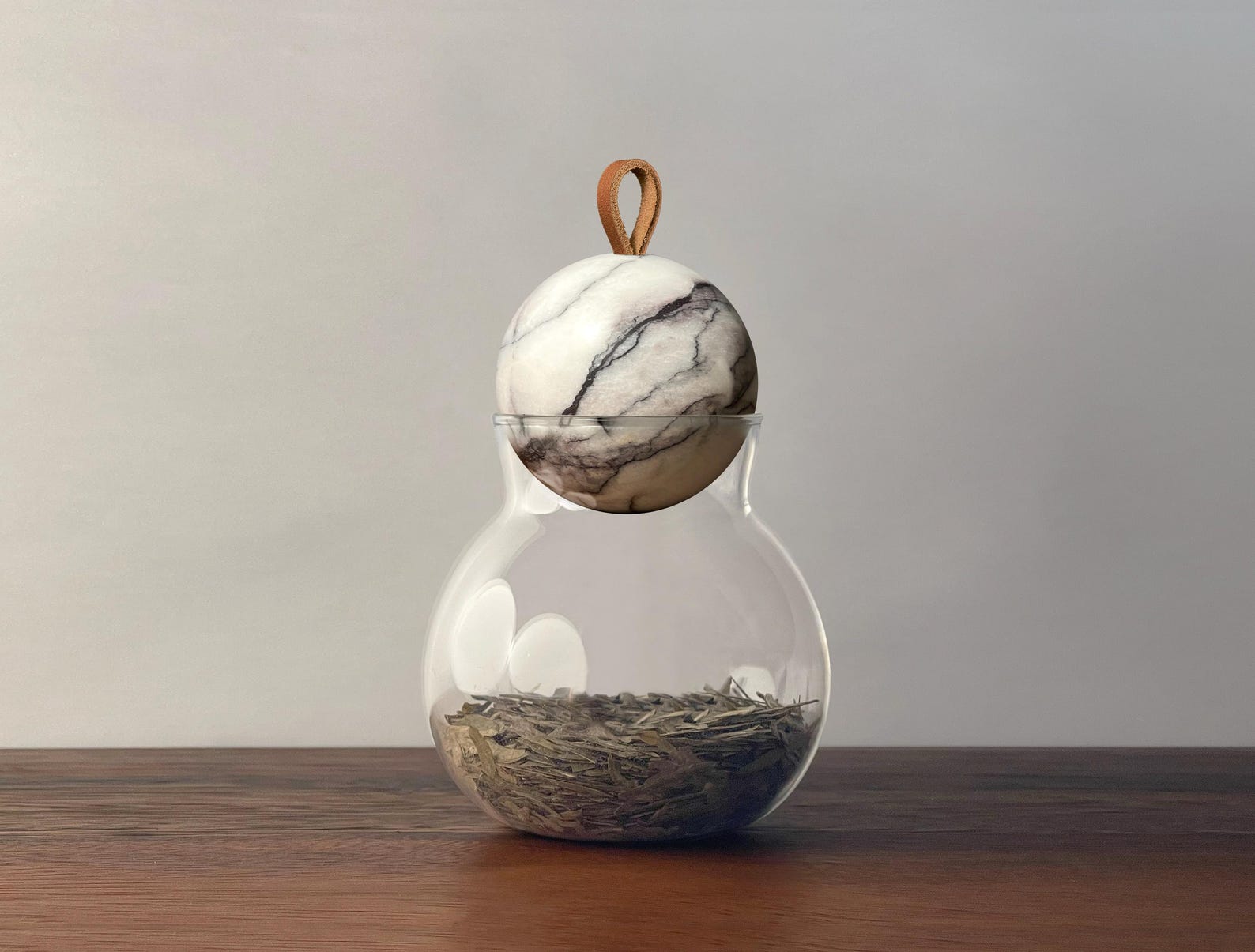 Decorative Spherical Glass Container/jar With Natural Marble or Lava ...