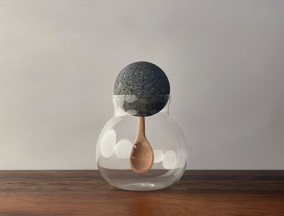 Decorative Spherical Glass Container/jar With Natural Lava Stone Ball ...