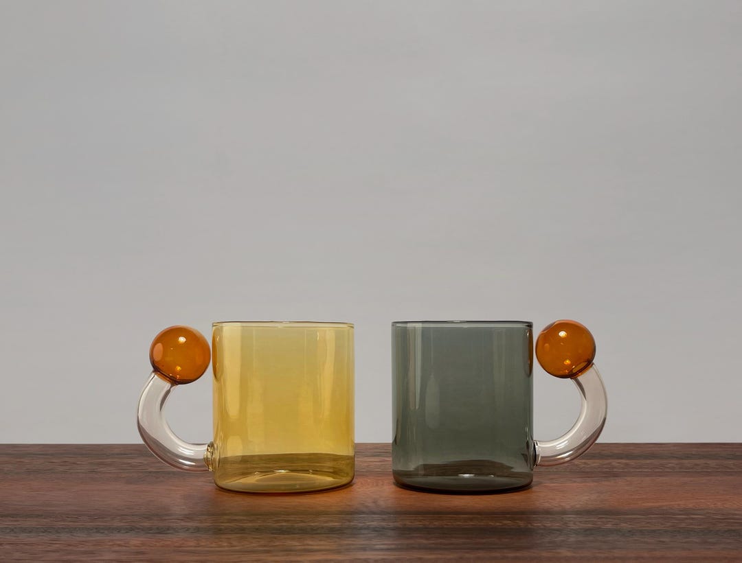 Modern Minimalist Colorful Glass Mugs With Accent Ball Handles - Etsy