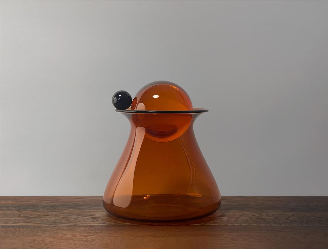 Decorative Amber Glass Container/jar With Matching Glass Ball Lid and ...