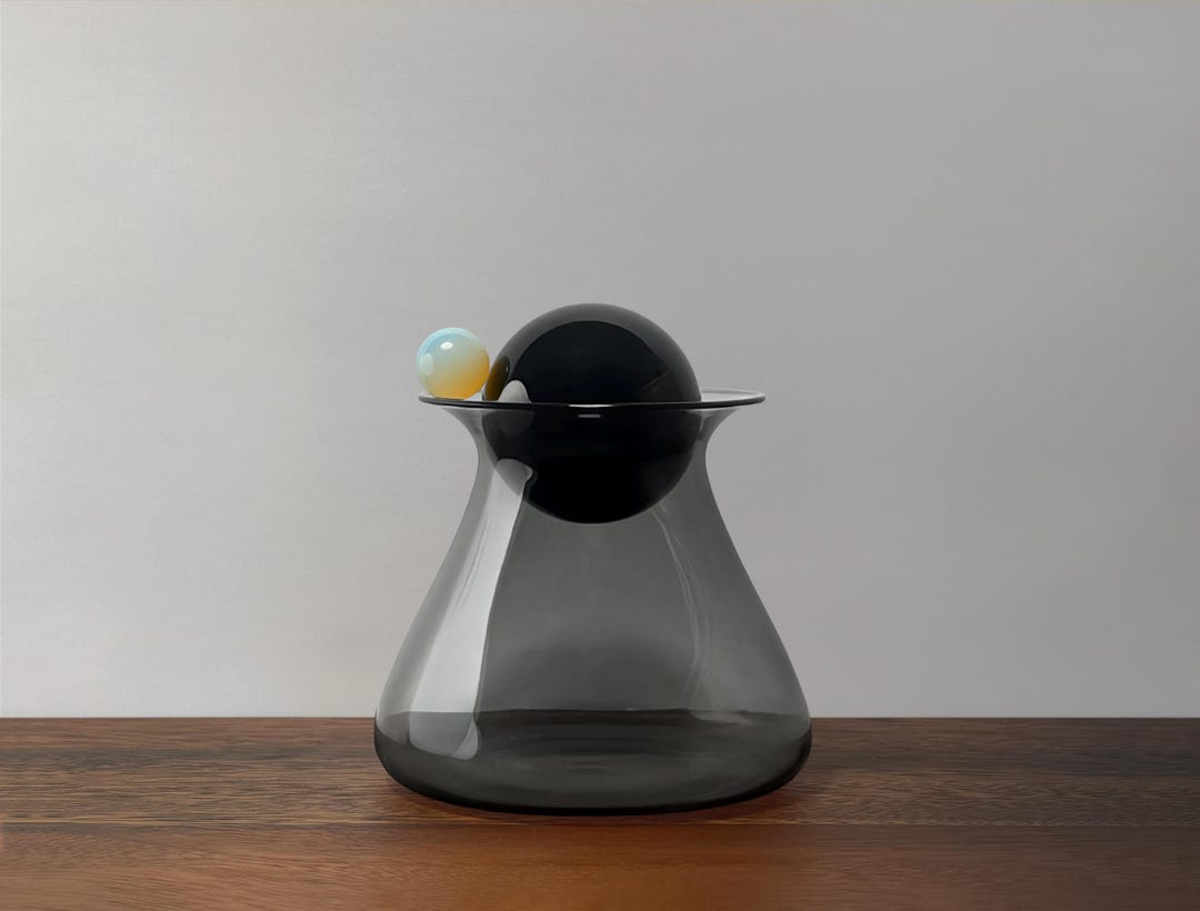 Decorative Smoked Glass Container/jar With Natural Obsidian Ball Lid ...
