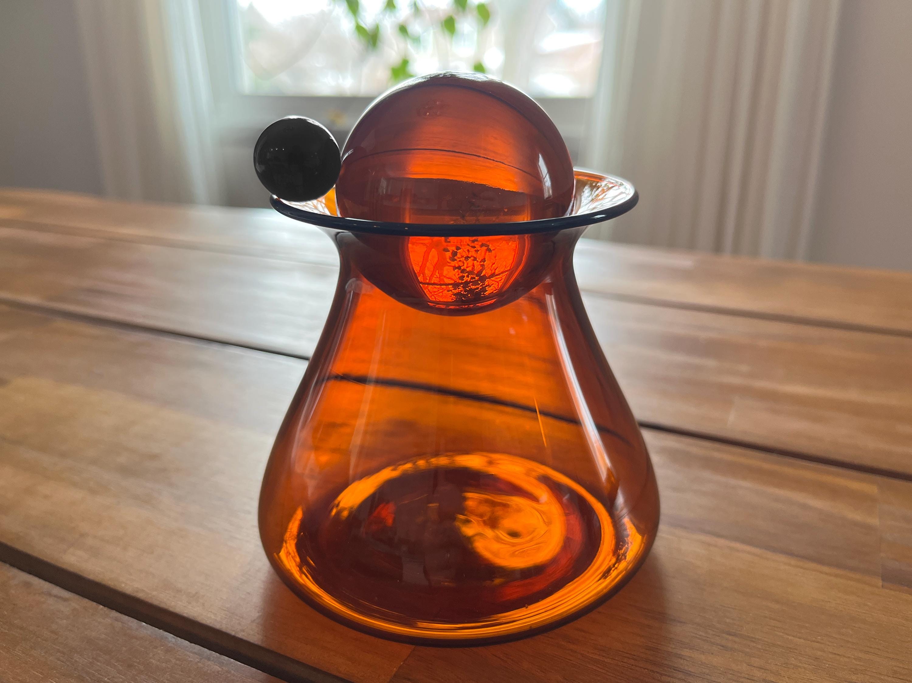 Decorative Amber Glass Container/jar With Matching Glass Ball Lid and ...
