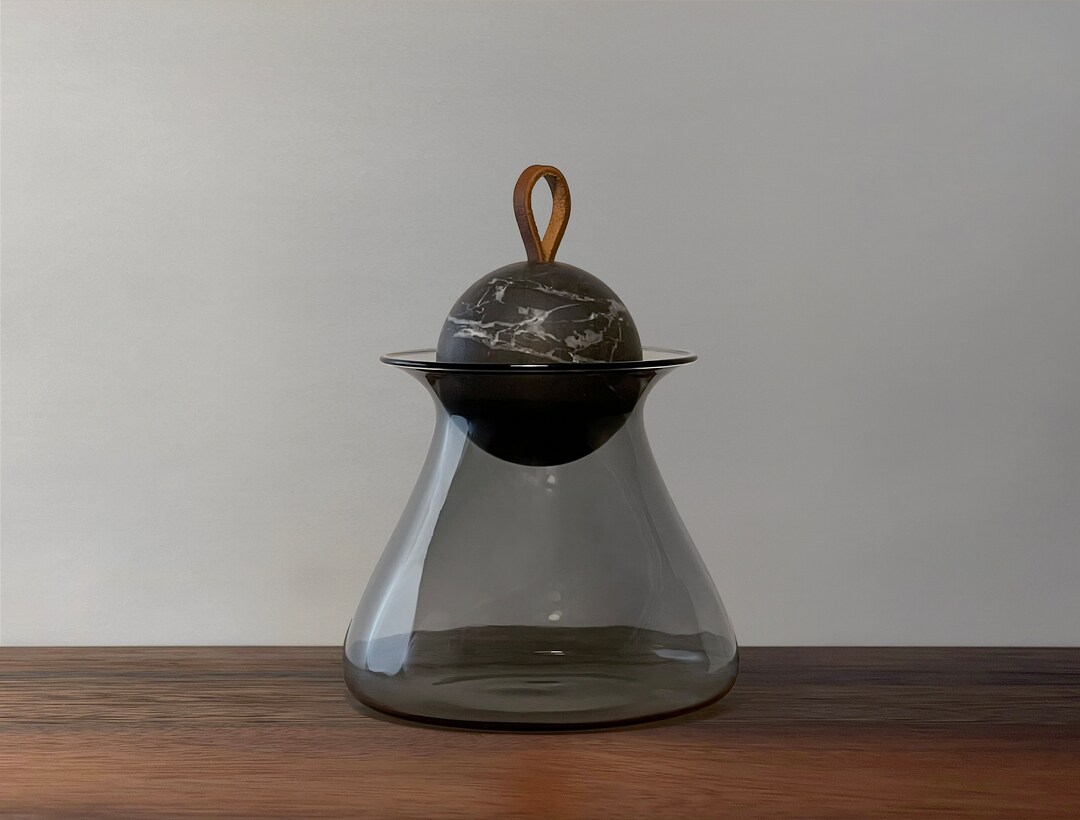 Decorative Triangular Smoked Glass Container/jar With Natural Black ...