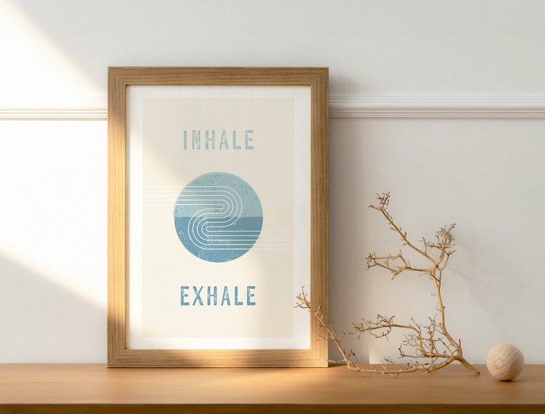 Inhale Exhale Positive Affirmation Wall Art Print, Retro Vintage Mid ...