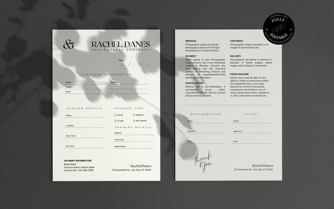 Editable Wedding Photography Contract | Service Agreement Template ...