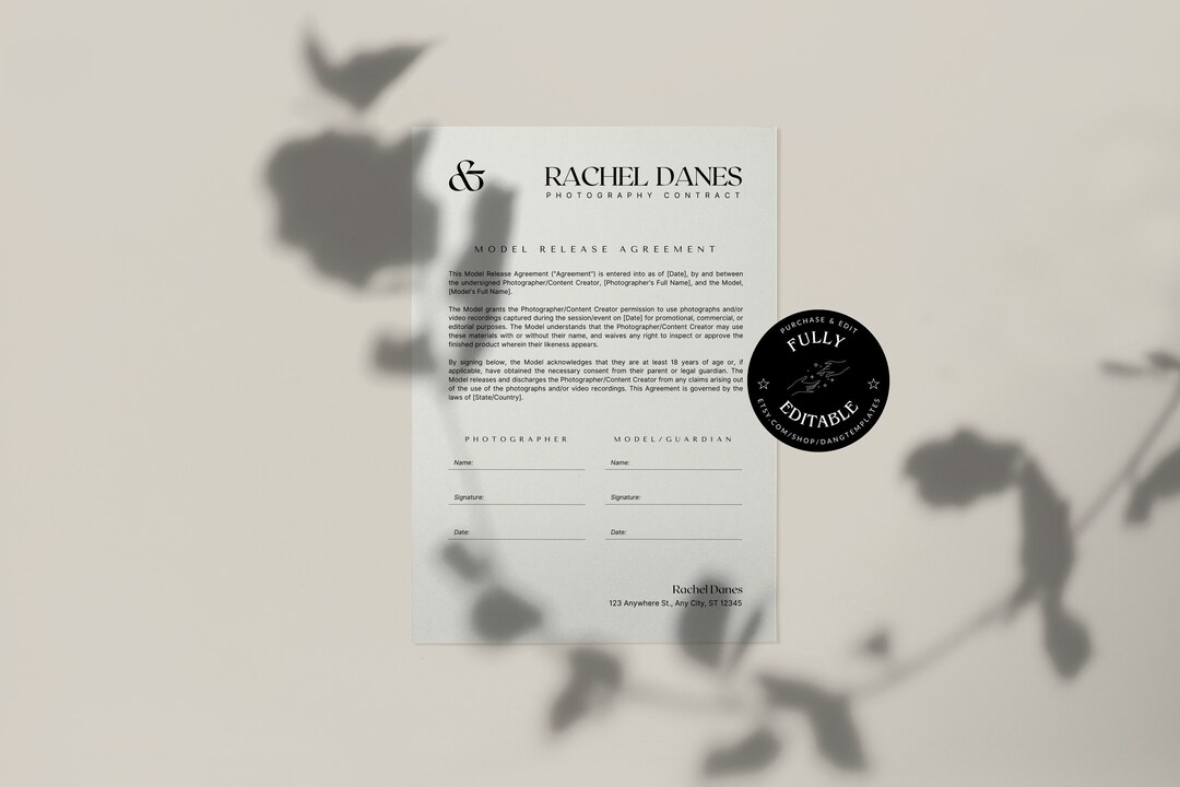 Professional Model Release Agreement | Editable Legal Form for ...
