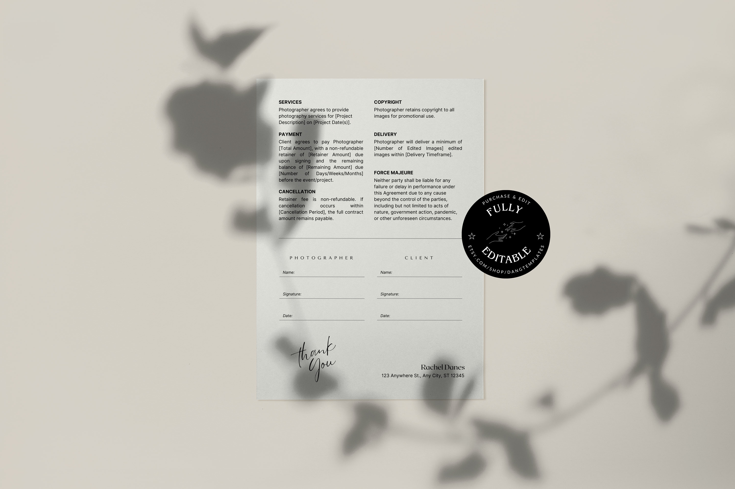 Editable Wedding Photography Contract | Service Agreement Template ...