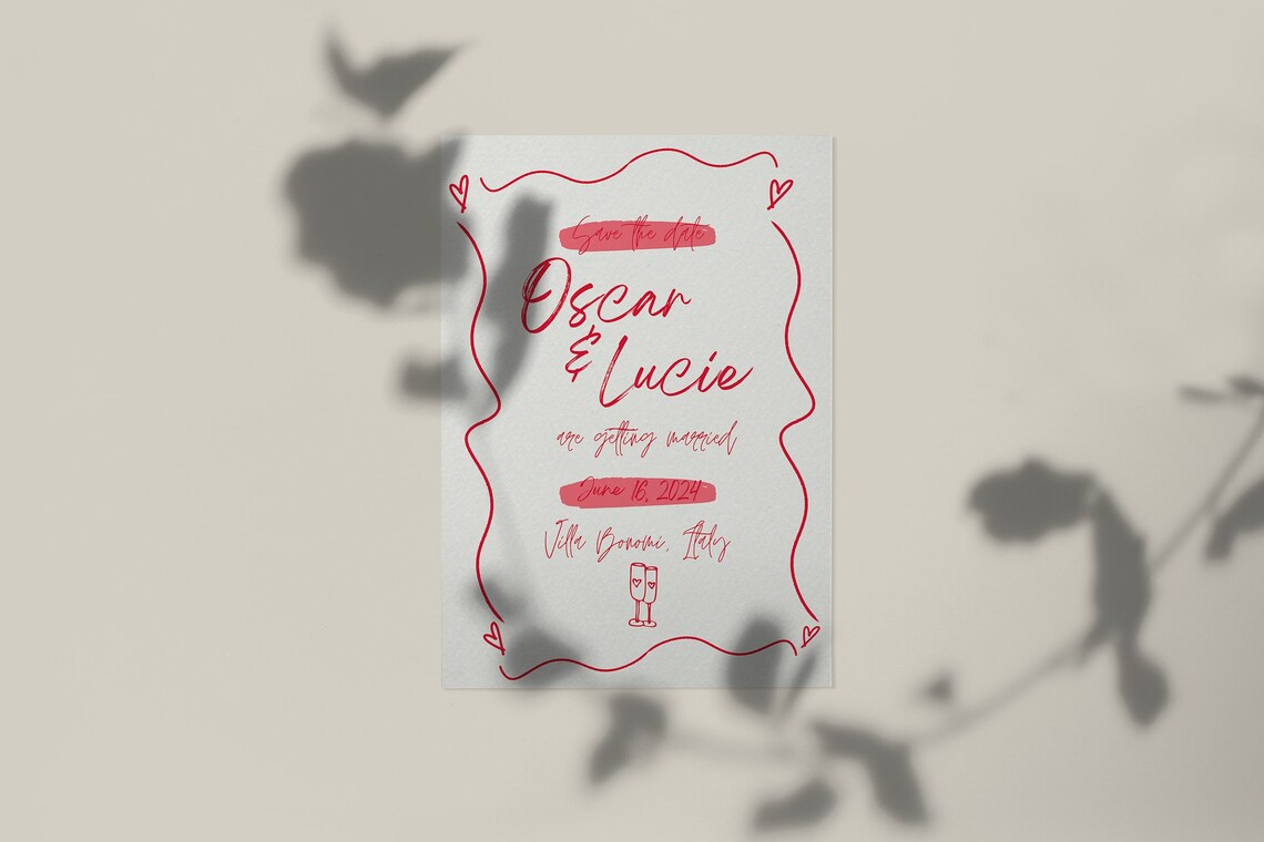 SAVE THE DATE | Scallop Wavy Edge Wedding Invite | Editable Template ...