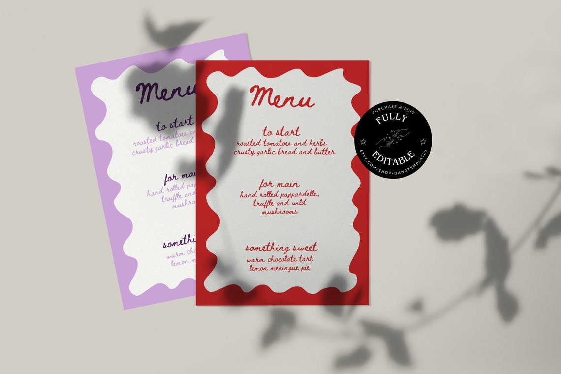 MENU | Hand Written and Drawn | Funky | Editable Template Menu| Quirky ...