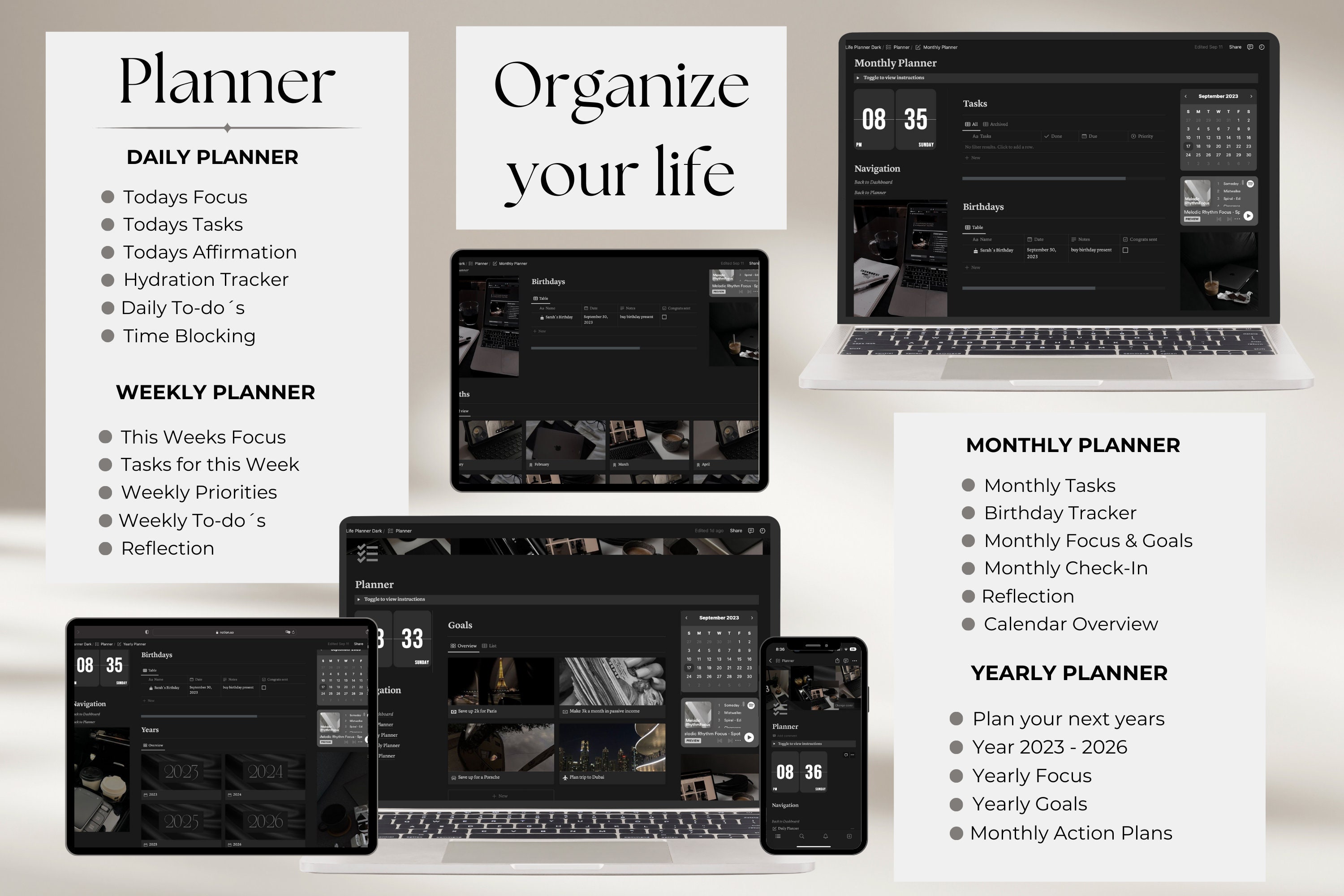 Ultimate Life Planner Notion Dark Mode Notion Life Planner, Notion Planner, All in One Digital ...