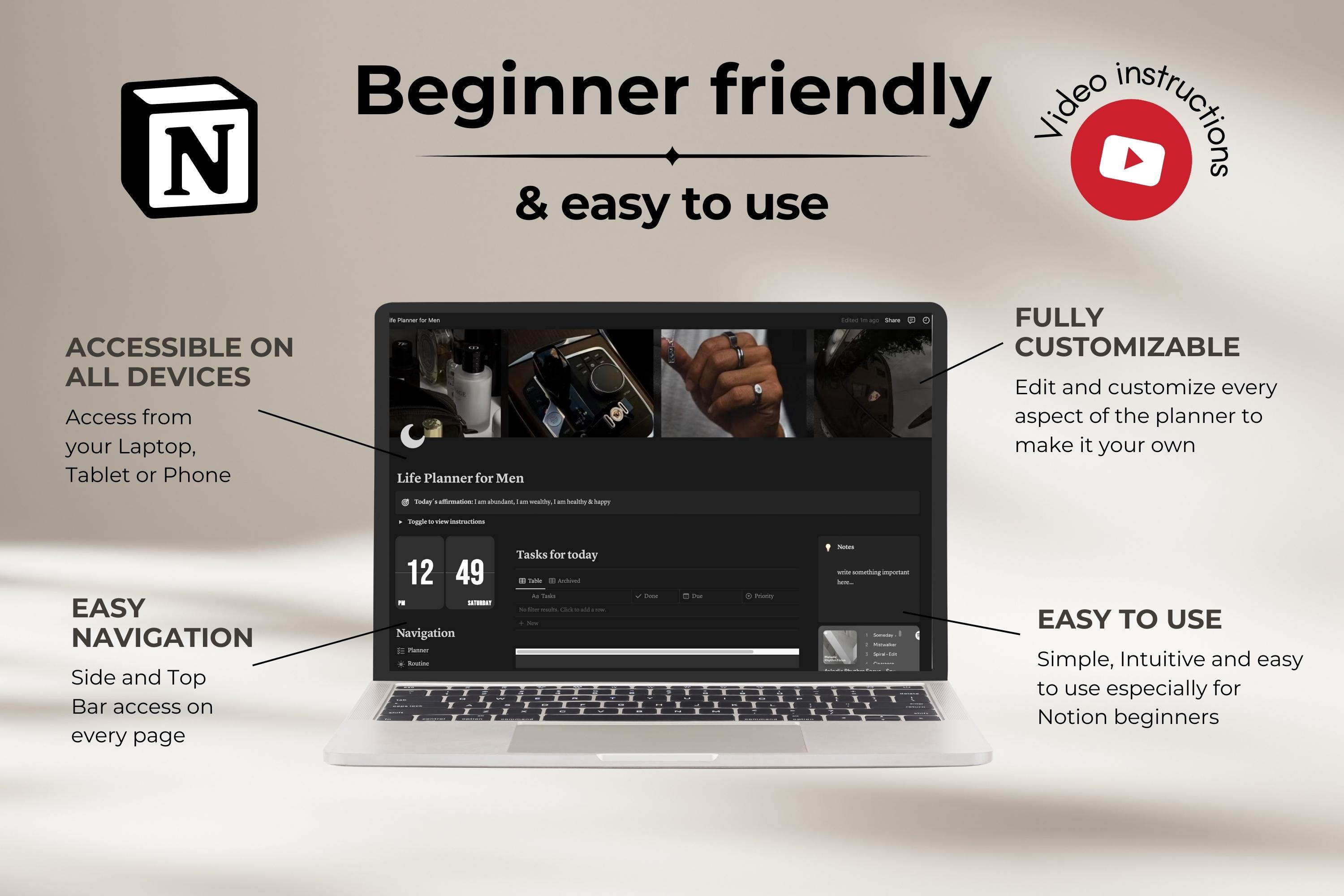 Notion Template for Men Notion Life Planner Dark Mode, All in One ...
