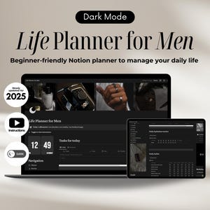 Notion Template for Men Notion Life Planner Dark Mode, All in One ...
