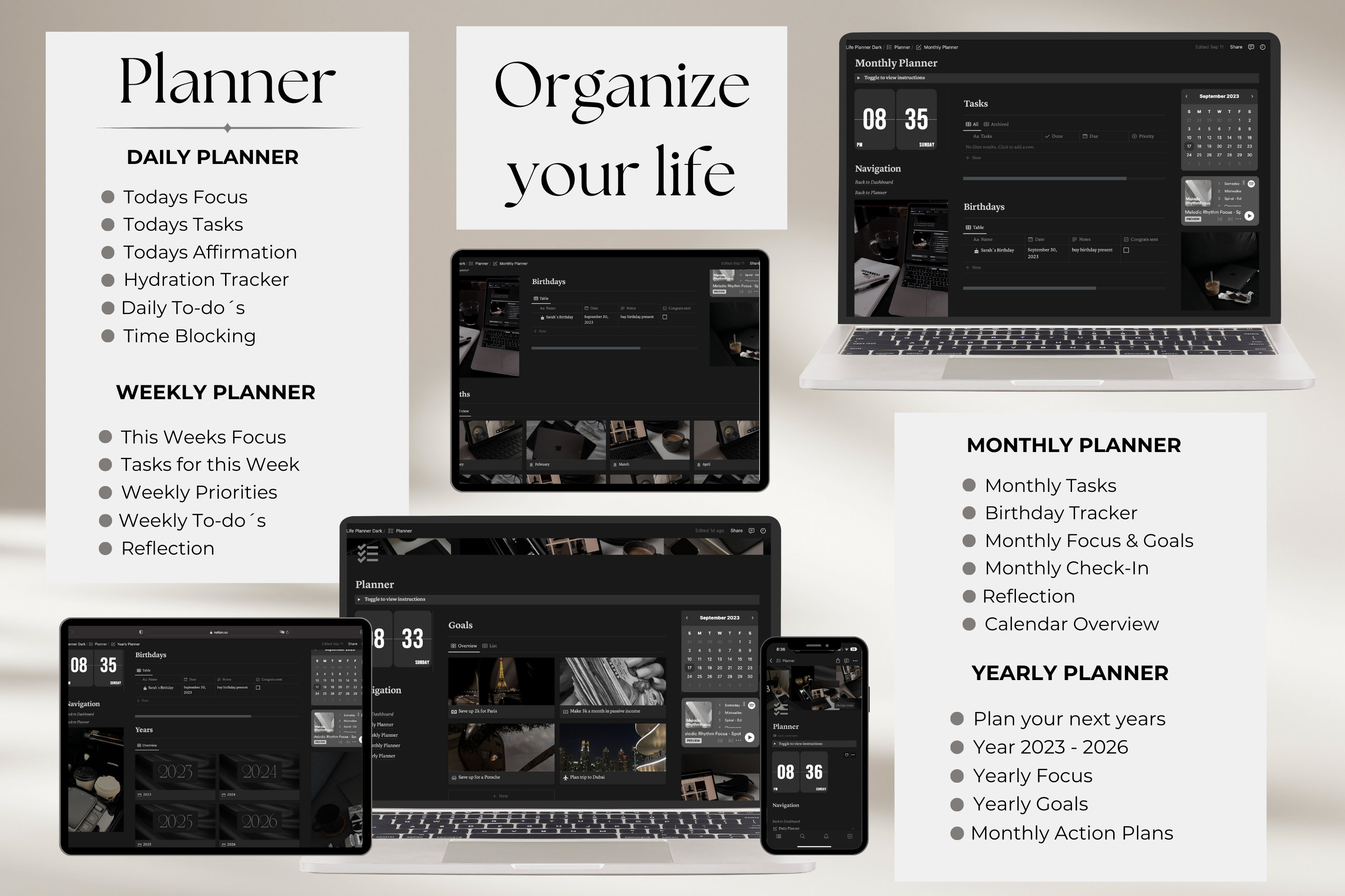 Notion Template Student Planner Dark Mode, Notion Planner Aesthetic ...