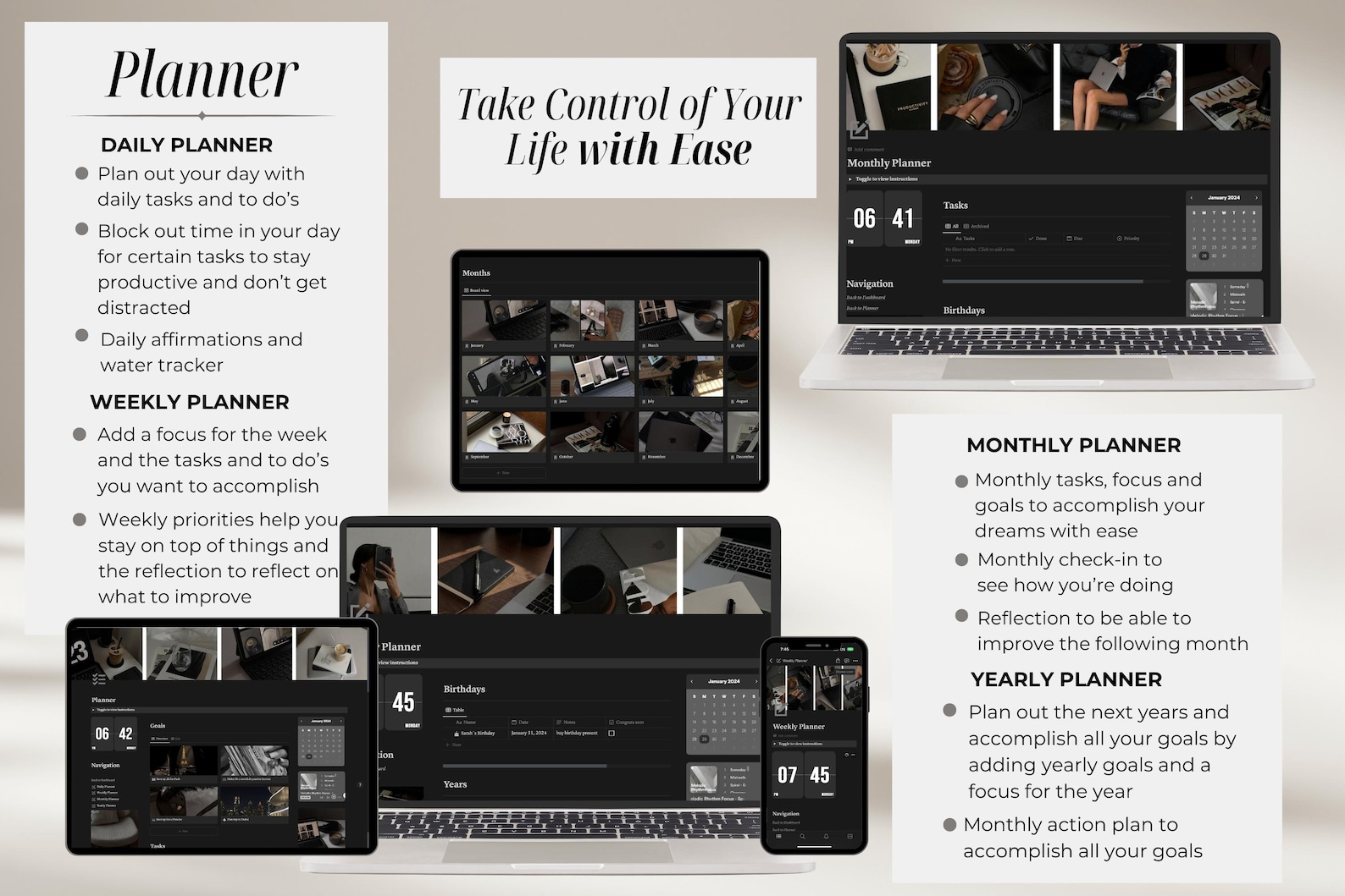 2025 Notion Template Life Planner Dark Mode Notion Life Planner, Notion ...