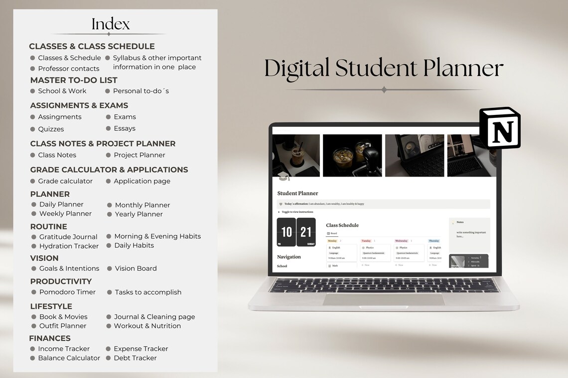 Notion Template Student Planner All in One Life Planner, Notion ...