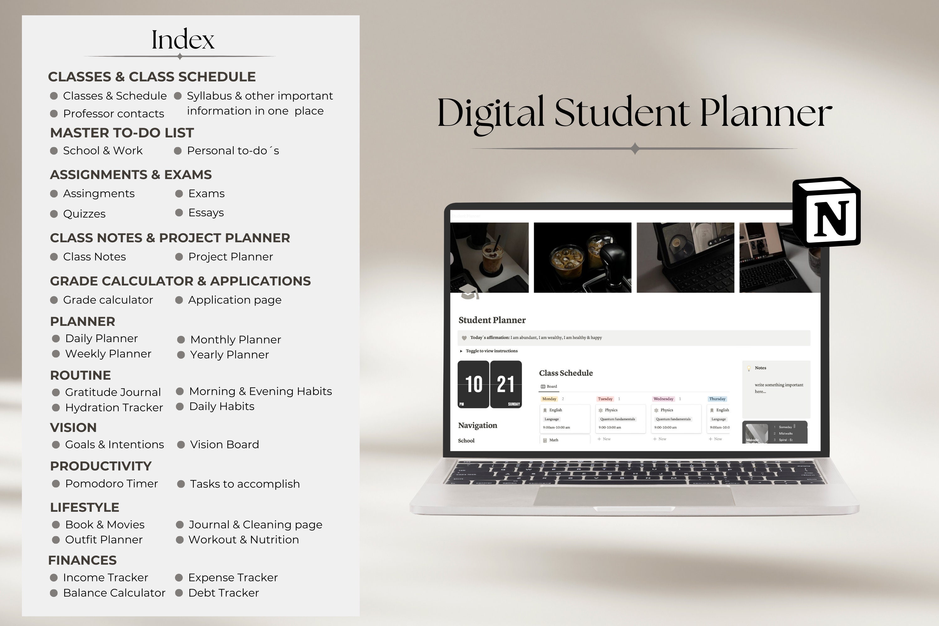 Notion Template Student Planner All in One Life Planner, Notion ...