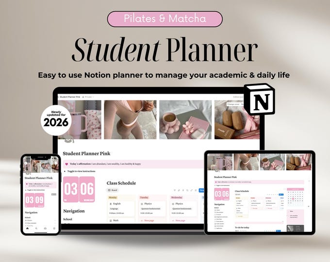 Notion Template Student Planner | IT Girl Aesthetic Notion Template ...