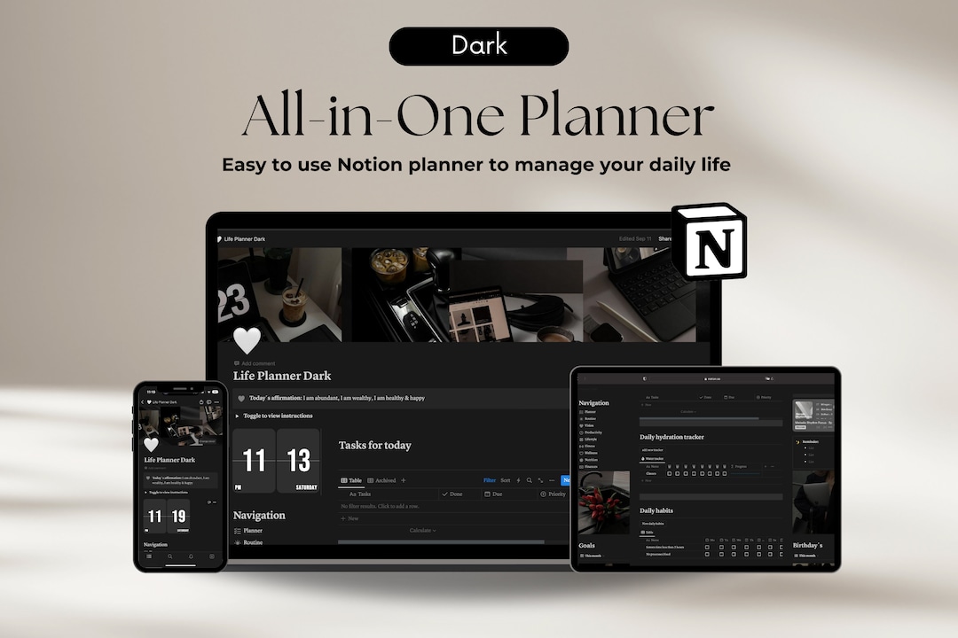 Ultimate Life Planner Notion Dark Mode Notion Life Planner, Notion ...