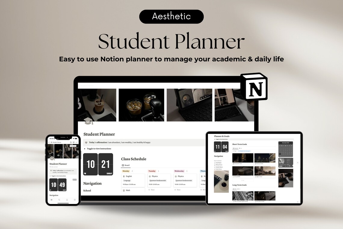 Notion Template Student Planner All in One Life Planner, Notion ...
