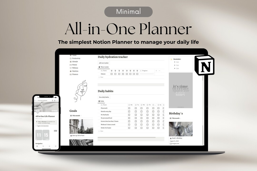 Minimal Notion Life Planner Template, Aesthetic All in One Notion ...