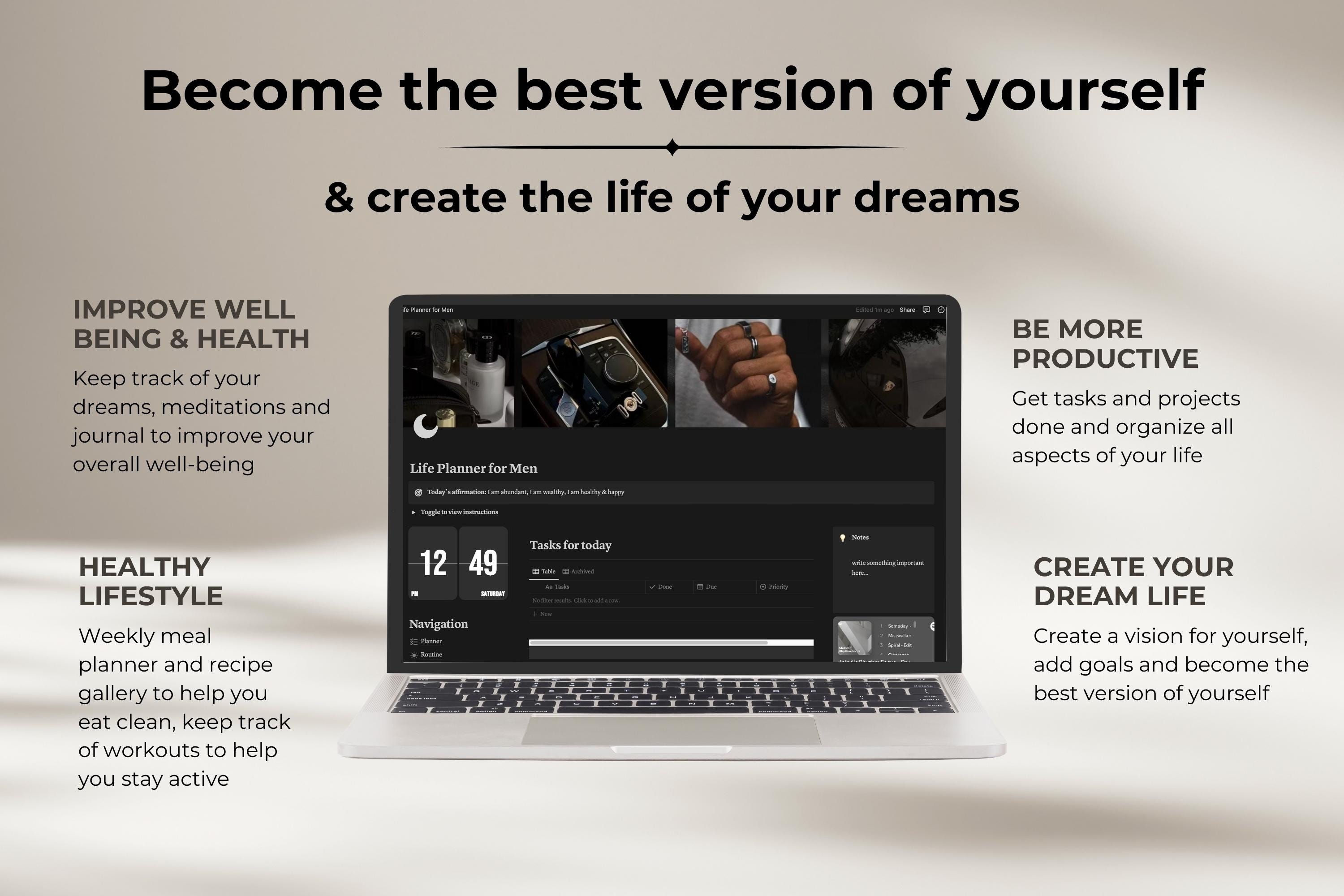 Notion Template for Men Notion Life Planner Dark Mode, All in One ...